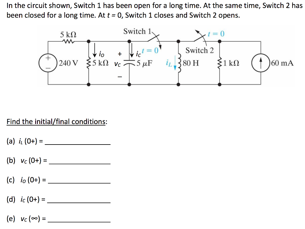 Solved In the circuit shown, Switch 1 has been open for a | Chegg.com