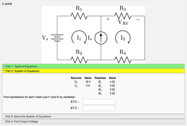 Solved 1 point) R3 R3 I2 R4 Part 1: Types of Equations Part | Chegg.com