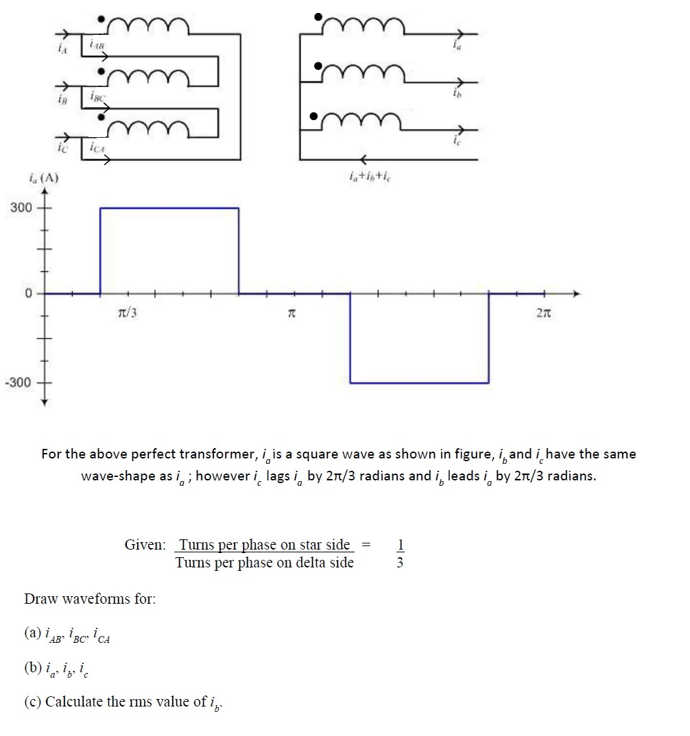 Solved For the above perfect transformer, ia a square wave | Chegg.com
