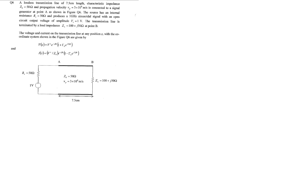 Solved A lossless transmission line of 7.Sem leneth, | Chegg.com