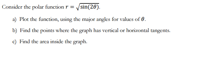 Solved Consider the polar function r = squareroot sin(2 | Chegg.com