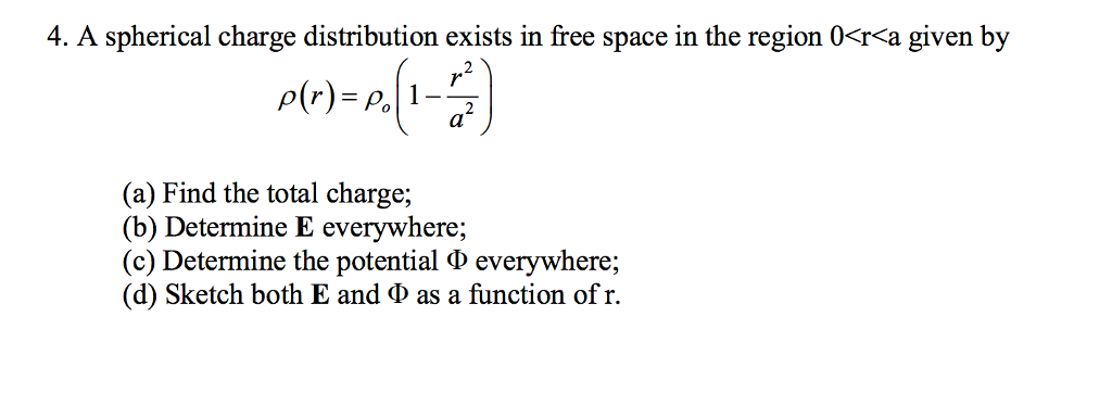 Solved A spherical charge distribution exists in free space | Chegg.com