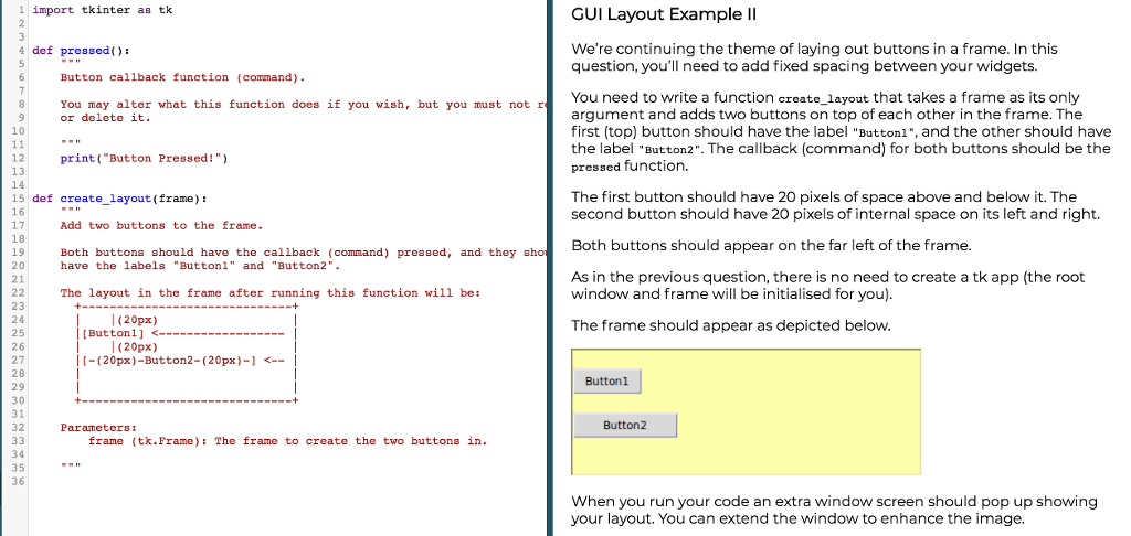 Solved 1 import tkinter as tk GUI Layout Example II We're | Chegg.com