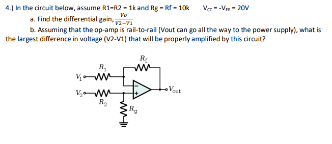 Solved 4.) In the circuit below, assume R1=R2 = 1k and Rg = | Chegg.com