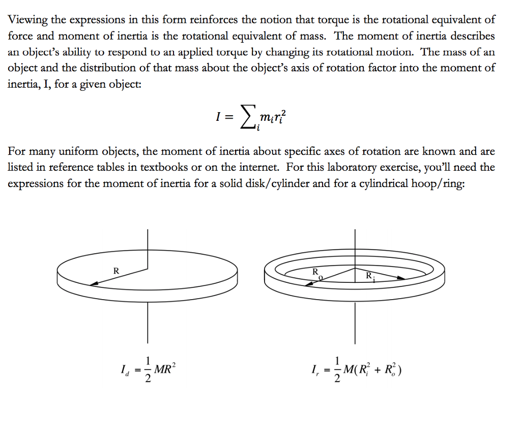 xercise Moment of Inertia and Rotational Motion In | Chegg.com