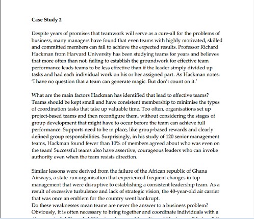 Solved Case Study 2 Despite years of promises that teamwork | Chegg.com