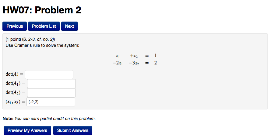 Solved Use Cramer's rule to solve the system: x_1 +x2 = 1 | Chegg.com