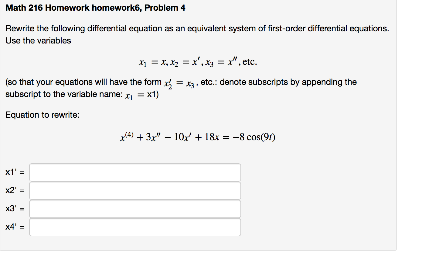 Solved Rewrite the following differential equation as an | Chegg.com