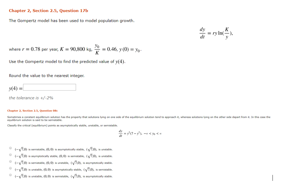 Solved The Gompertz model has been used to model population | Chegg.com