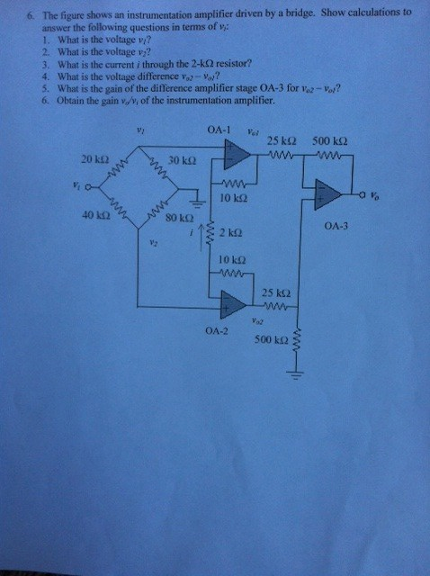Solved The figure shows an instrumentation amplifier driven | Chegg.com