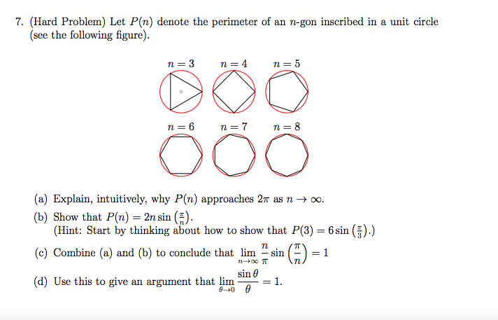 Solved Let P(n) denote the perimeter of an n-gon inscribed | Chegg.com