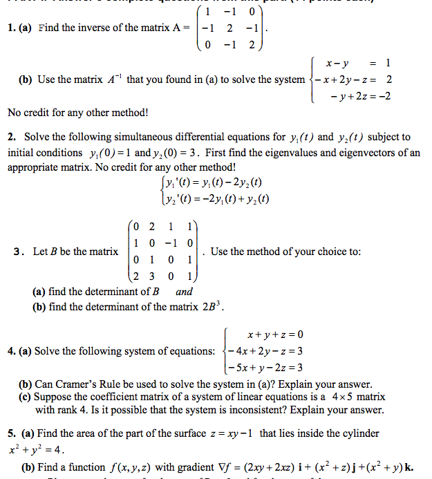 Solved Find the inverse of the matrix A = (1 -1 0 -1 2 -1 | Chegg.com