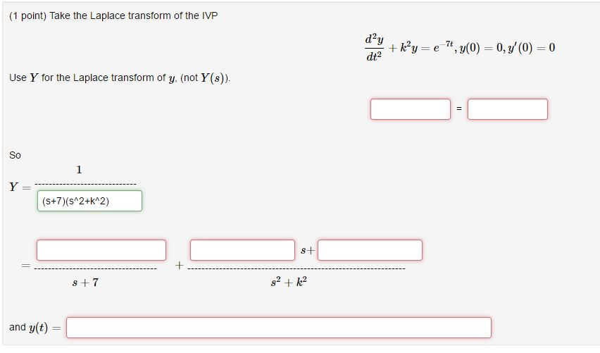 Solved Take the Laplace transform of the IVP d^2 y/dt^2 + | Chegg.com