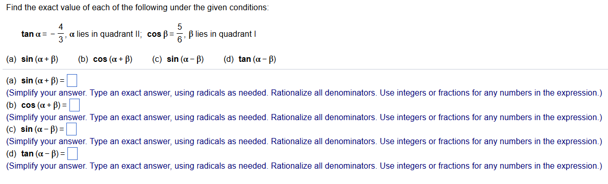 Solved Find the exact value of each of the following under | Chegg.com