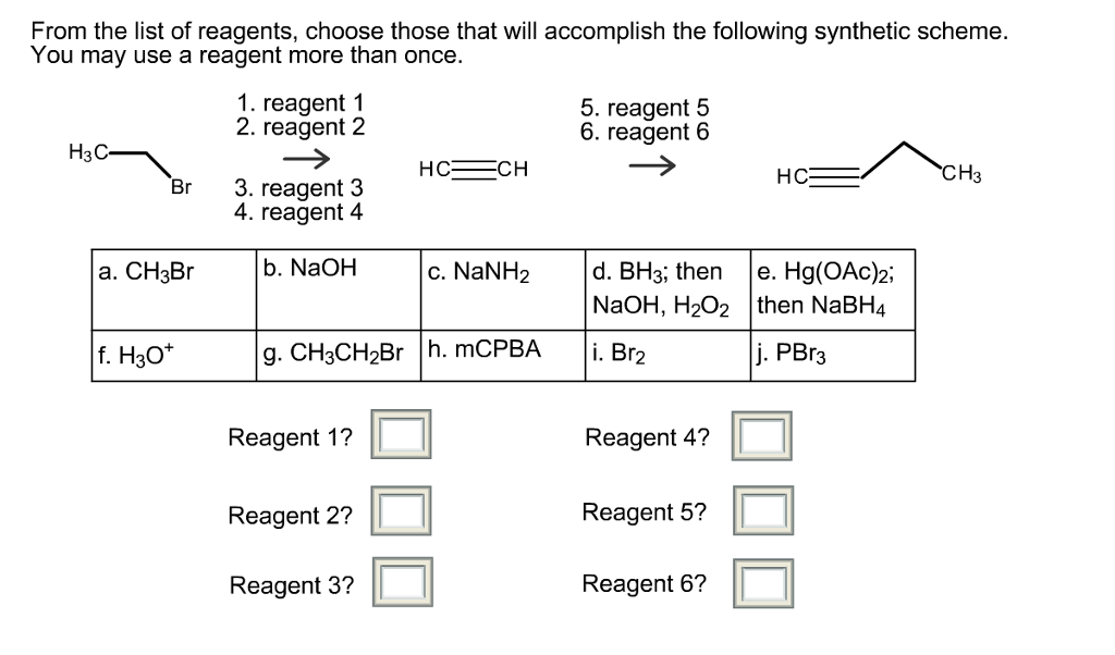 Solved From the list of reagents, choose those that will | Chegg.com