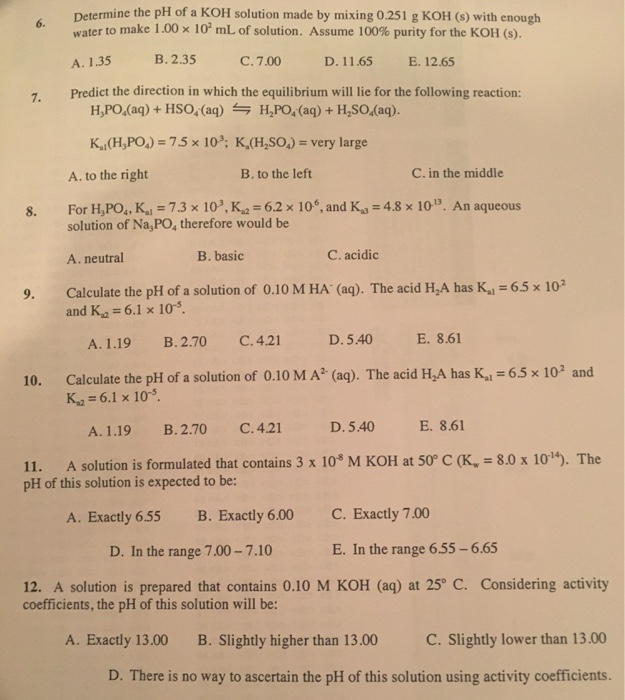 Solved Determine the pH of a KOH solution made by mixing | Chegg.com