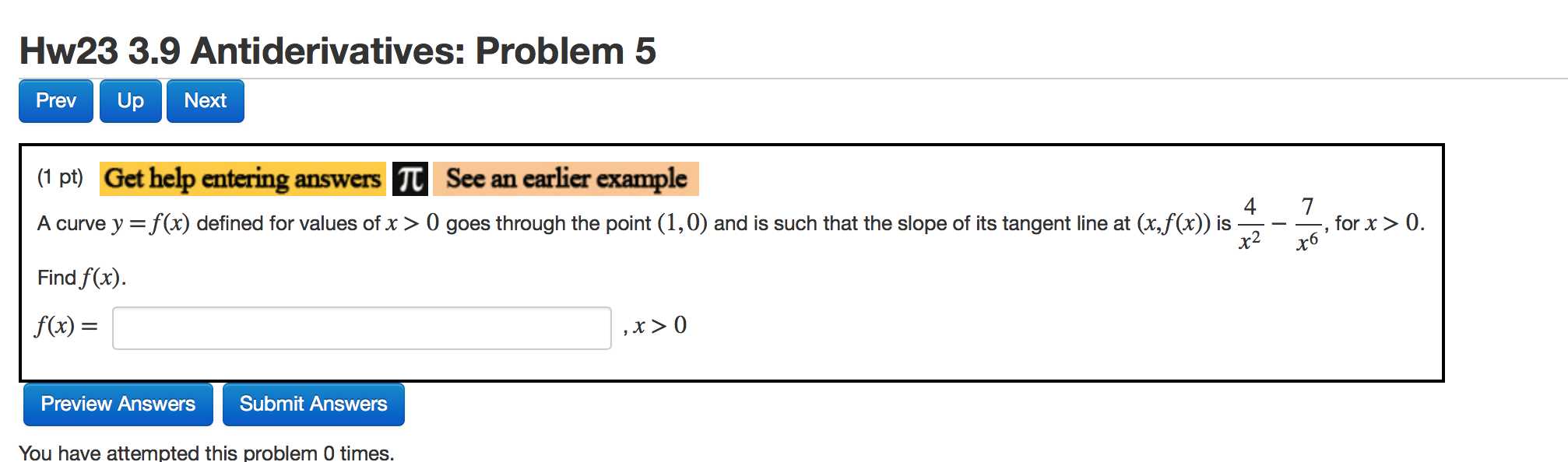 Solved A curve y=f(x) defined for values of x>0 goes through | Chegg.com