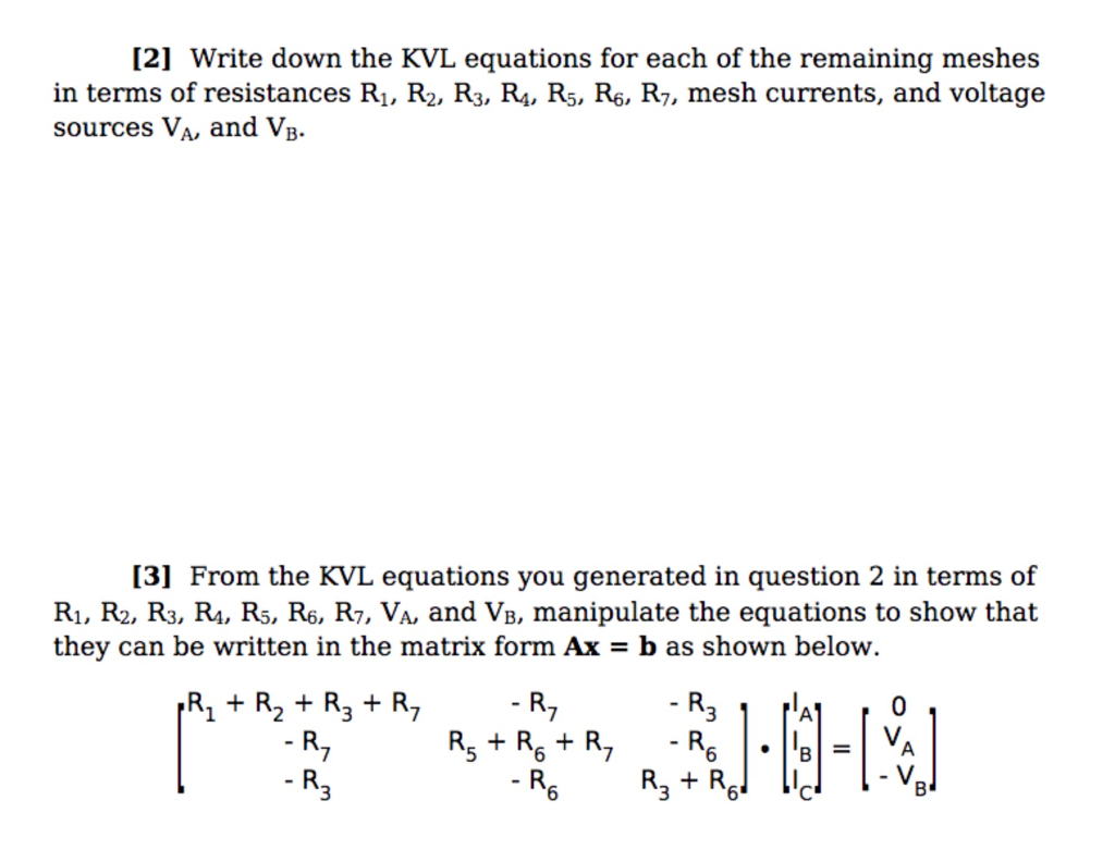 Solved [2] Write down the KVL equations for each of the | Chegg.com