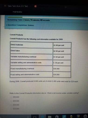 Solved Cornell Products has the following cost information | Chegg.com