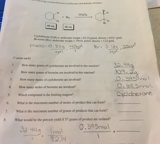 Solved How many grams of cyclohexene are involved in this | Chegg.com