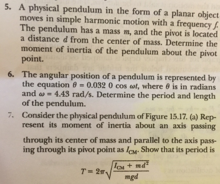 Solved A physical pendulum in the form of a planar object | Chegg.com