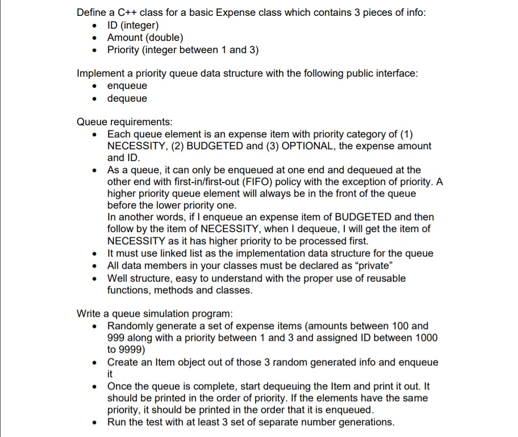 Using Linked Lists and Priority Queues, implement a | Chegg.com