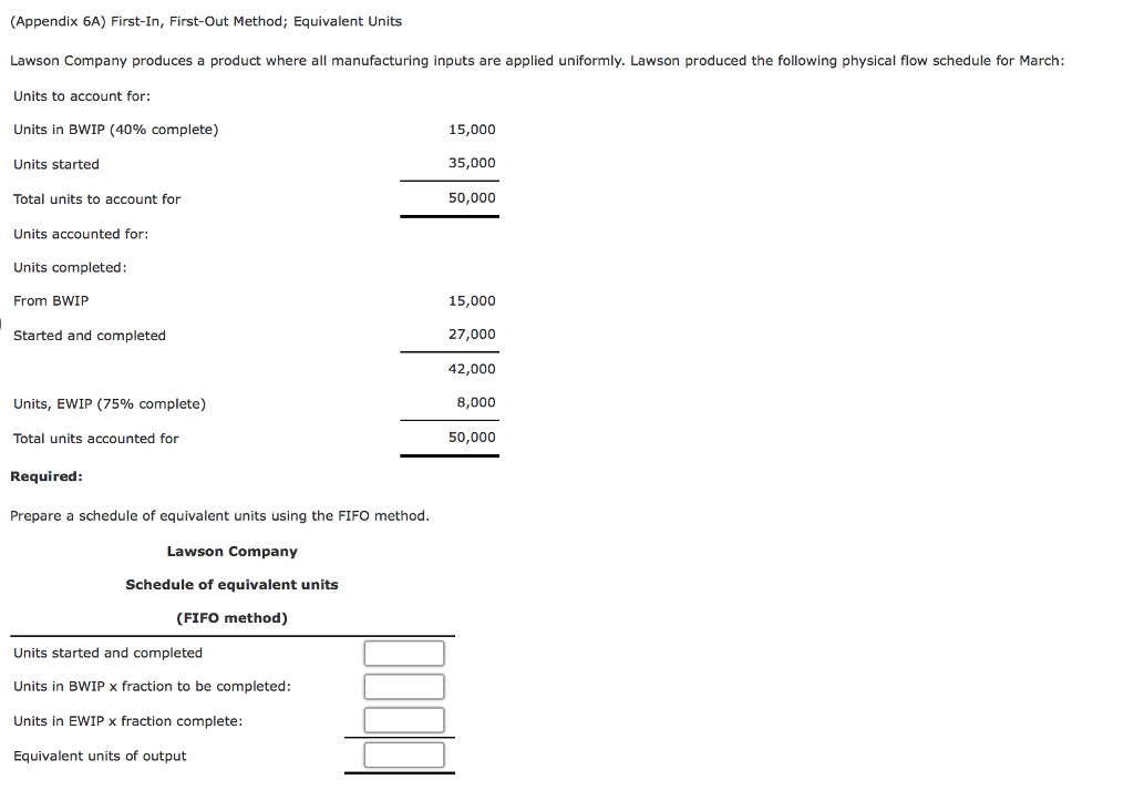 Solved (Appendix 6A) First-In, First-Out Method; Equivalent | Chegg.com