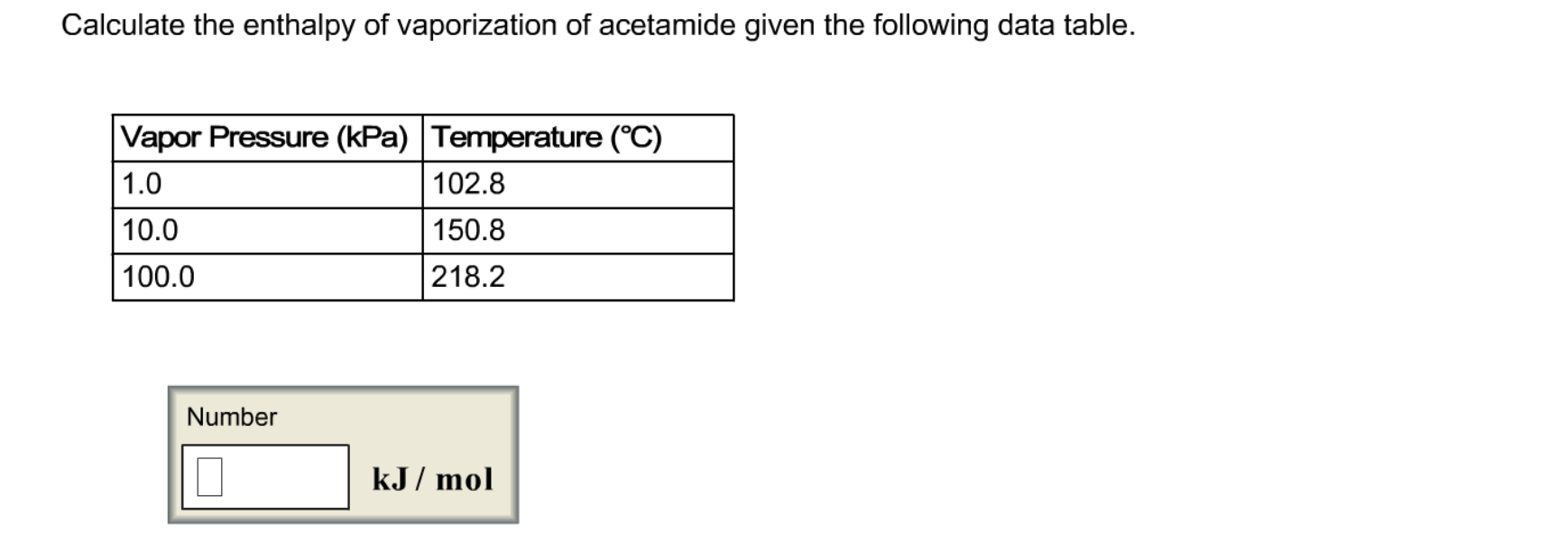 Solved Calculate the enthalpy of vaporization of acetamide | Chegg.com