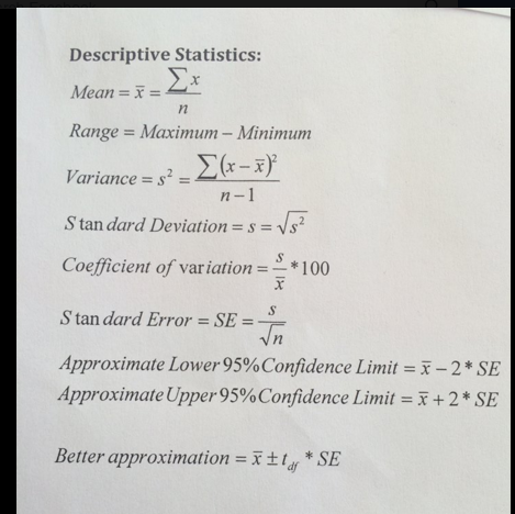 Solved Descriptive Statistics: Mean = x = Range = | Chegg.com