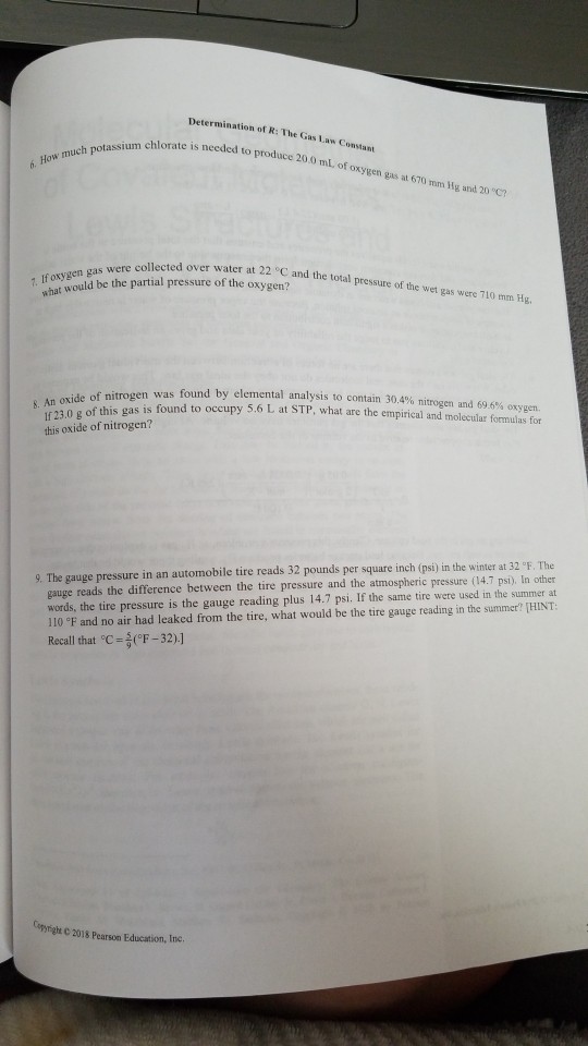 REPORT SHEET Determination of R: The Gas Law Constant | Chegg.com