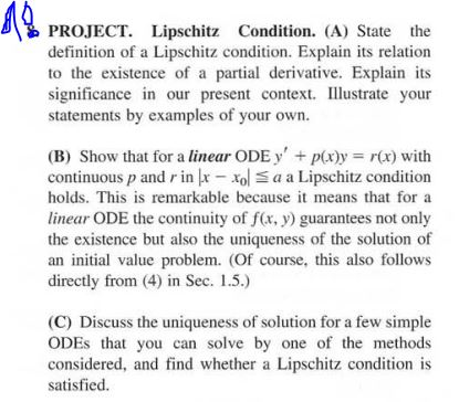 Solved PROJECT Lipschitz Condition. (A) State the definition | Chegg.com
