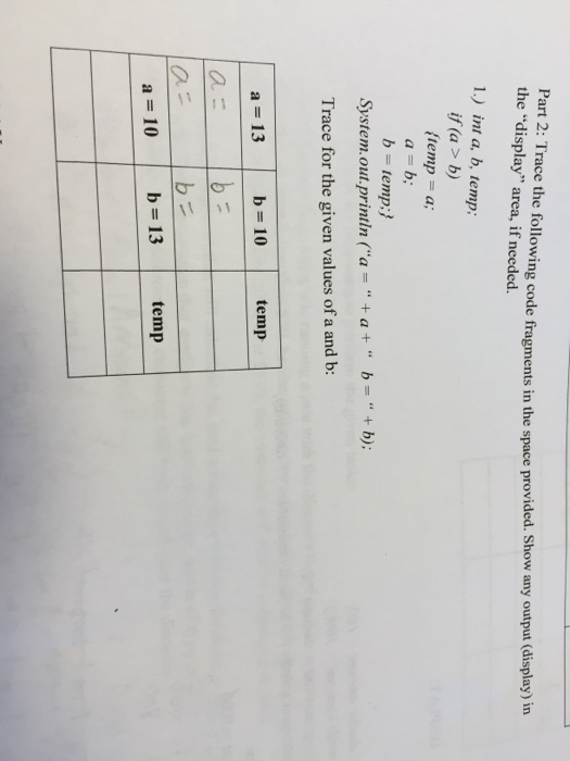 Solved Trace the following code fragments in the space | Chegg.com
