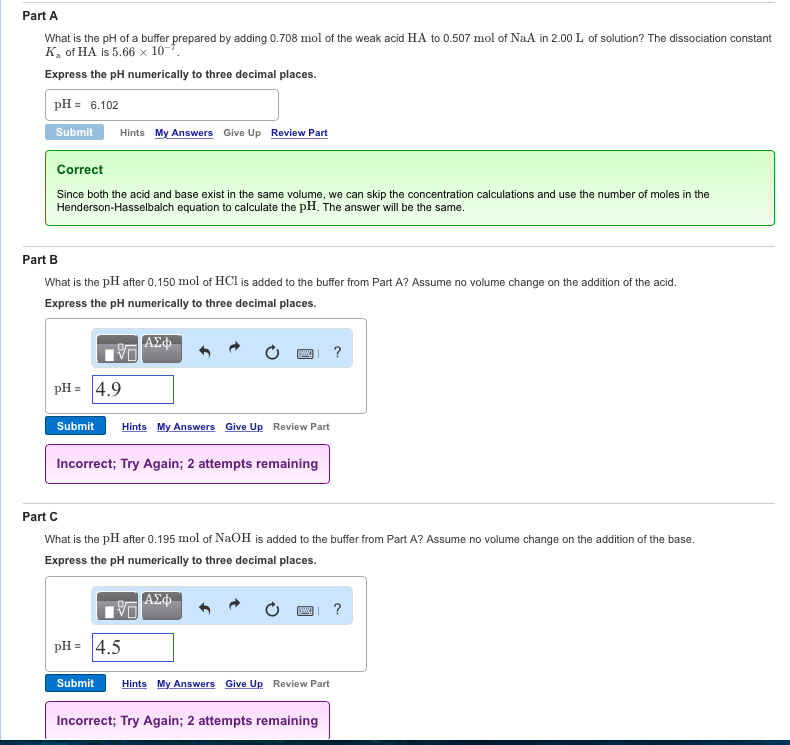 Solved What is the pH of a buffer prepared by adding 0.708 | Chegg.com
