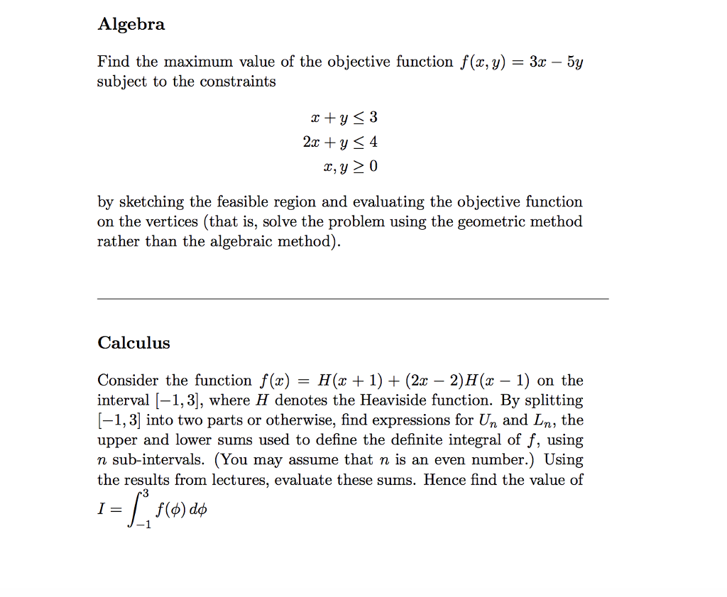 Solved Algebra Find The Maximum Value Of The Objective