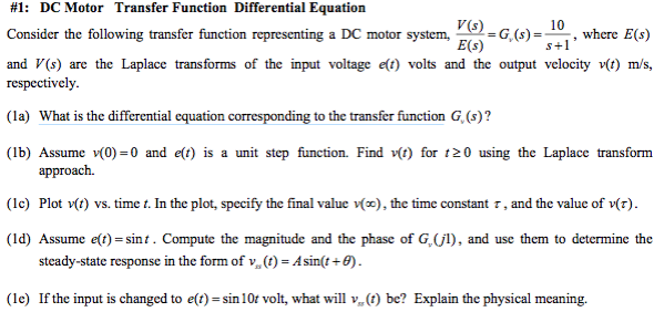 Solved DC Motor Transfer Function Differential Equation | Chegg.com