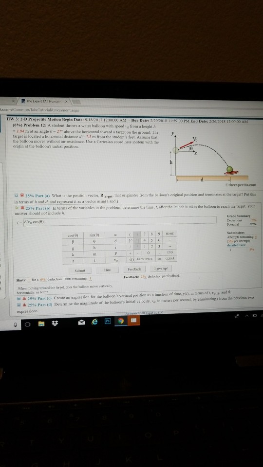 Solved HW 3:2-D Projectile Motion Begin Date: 9 18/201 | Chegg.com