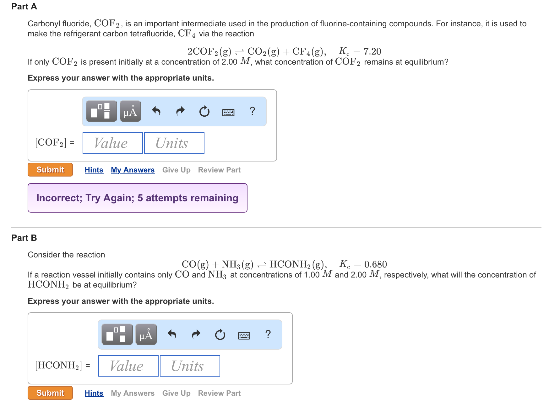 Solved Part A Carbonyl fluoride, COF2 , is an important | Chegg.com