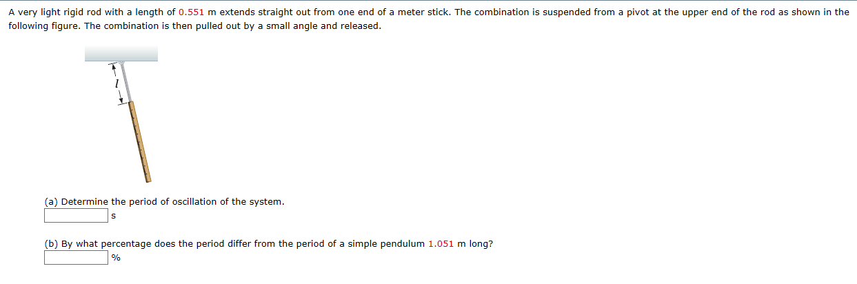 Solved A very light rigid rod with a length of 0.551 m | Chegg.com