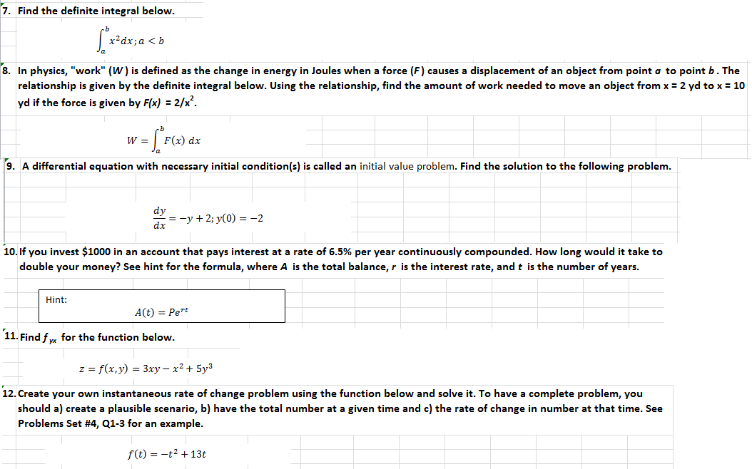 Solved Find the definite integral below. In physics, "work" | Chegg.com