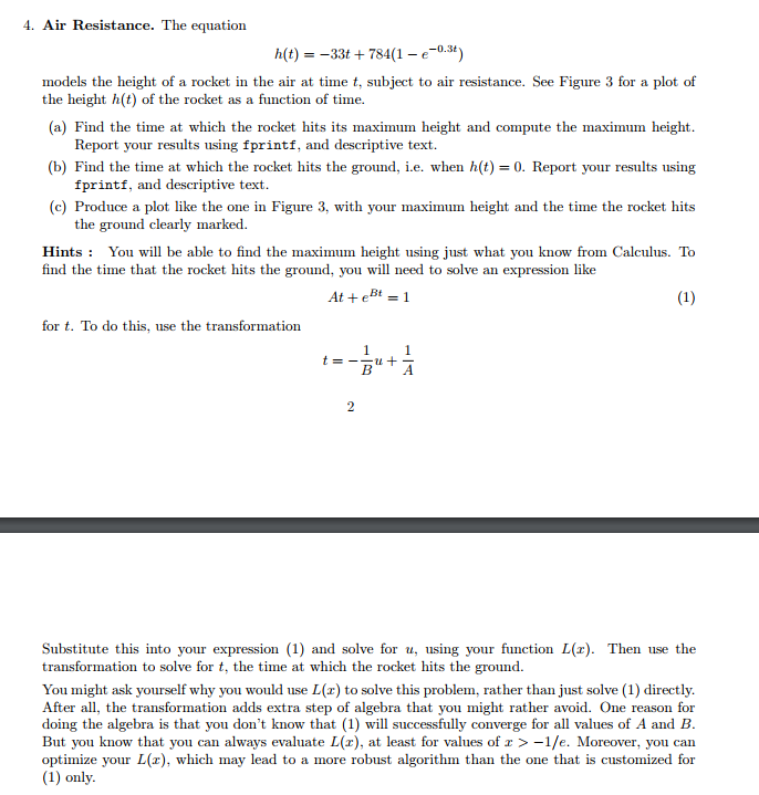 Solved Air Resistance. The equation h(t) = -33t + 784(1 - | Chegg.com