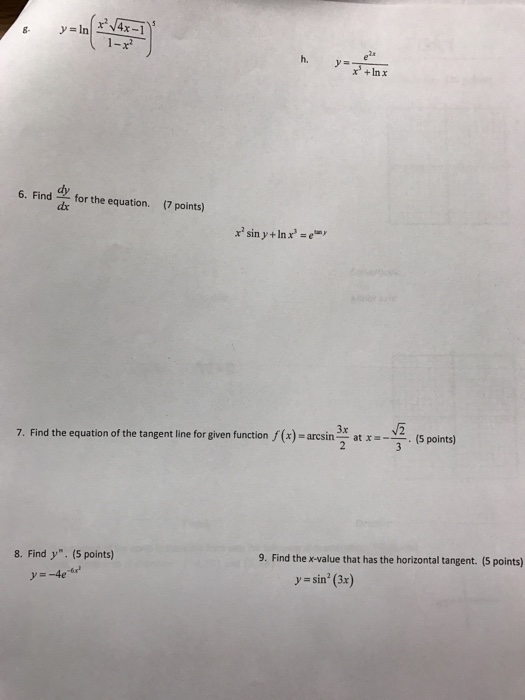 Solved y = ln (x^2 Squareroot 4x - 1/1 - x^2)^5 y = | Chegg.com