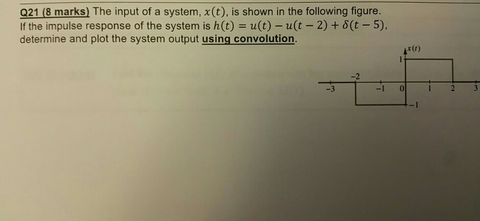 Solved Q21 (8 marks) The input of a system, x(t), is shown | Chegg.com