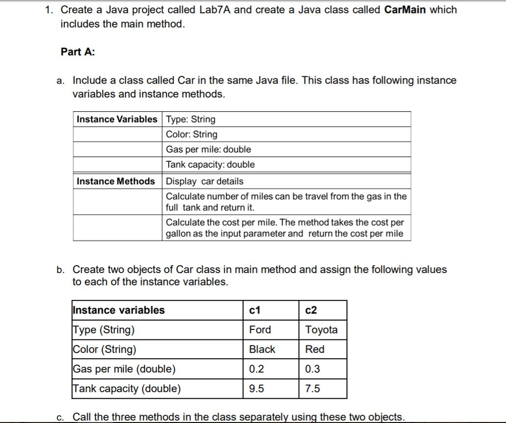 Solved Create A Java Project Called Lab7a And Create A Java