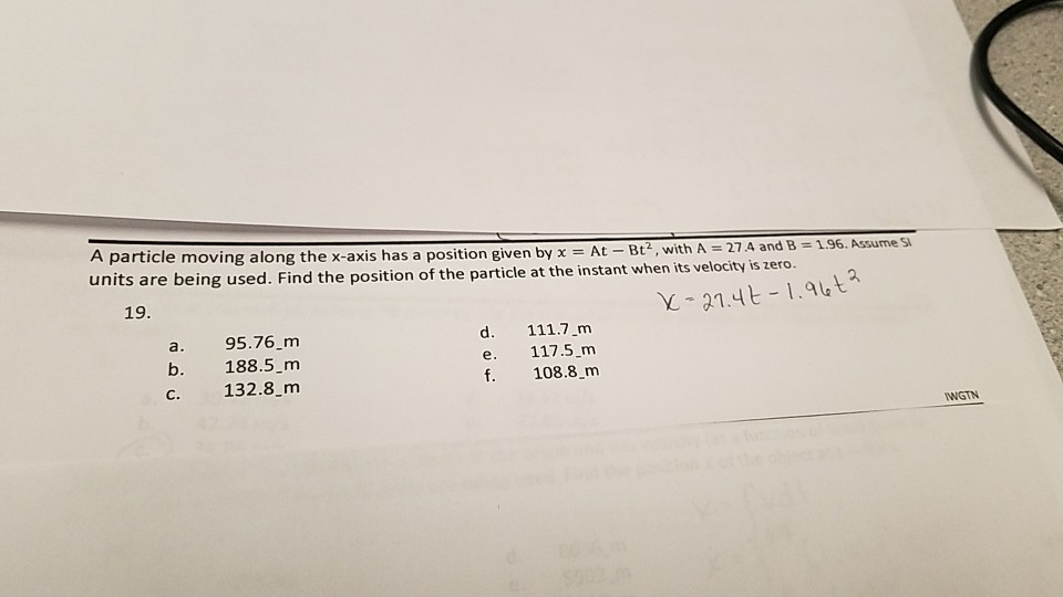 Solved A particle moving along the x-axis has a position | Chegg.com