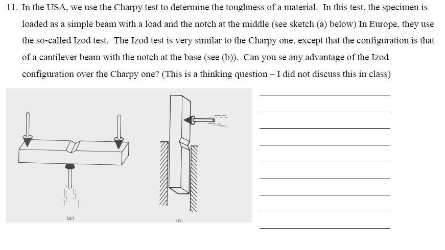 Solved 11. In the USA, we use the Charpy test to determine | Chegg.com