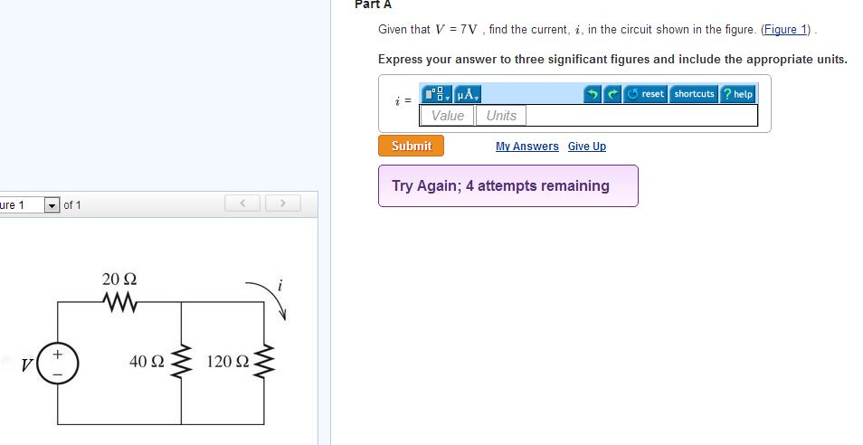 Solved Given that V = 7V . find the current, i. in the | Chegg.com