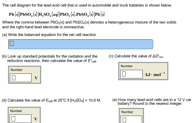 Solved The cell diagram for the lead-acid cell that is used | Chegg.com