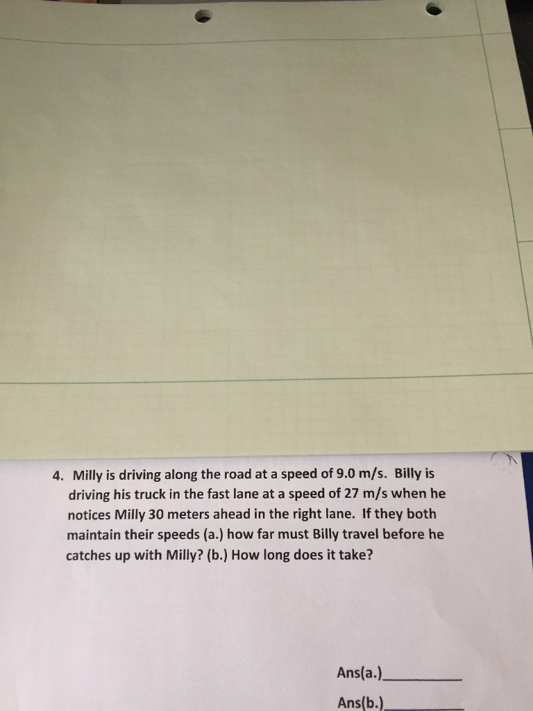 Solved 4. Milly is driving along the road at a speed of 9.0 | Chegg.com