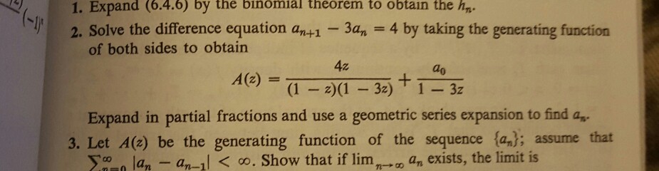 Solved L. 2. Solve the difference equation an+i-a, 4 by | Chegg.com