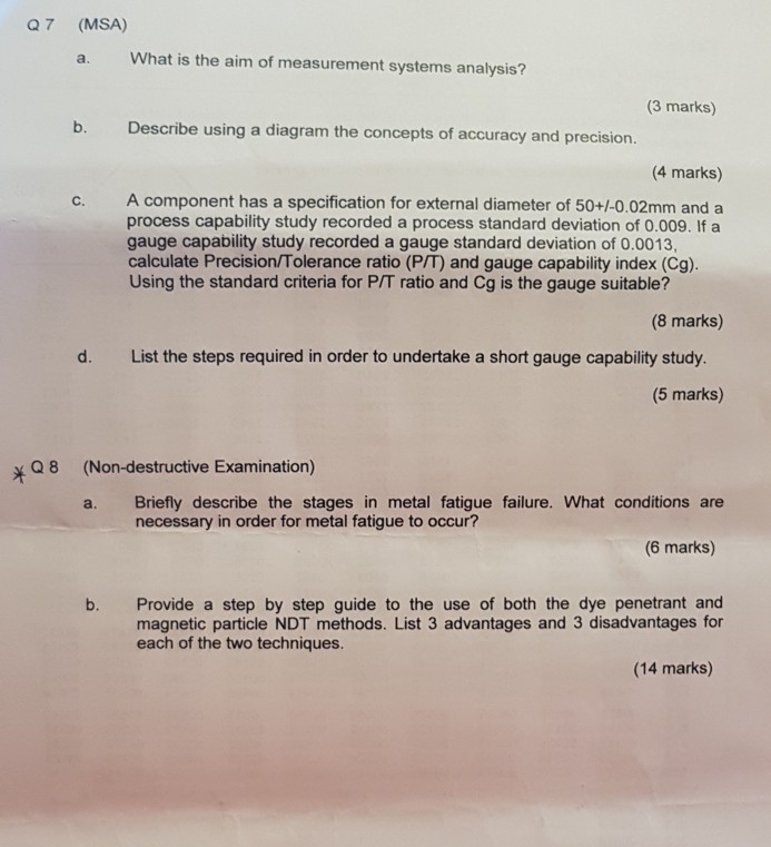 Solved Q7 (MSA) a. What is the aim of measurement systems | Chegg.com
